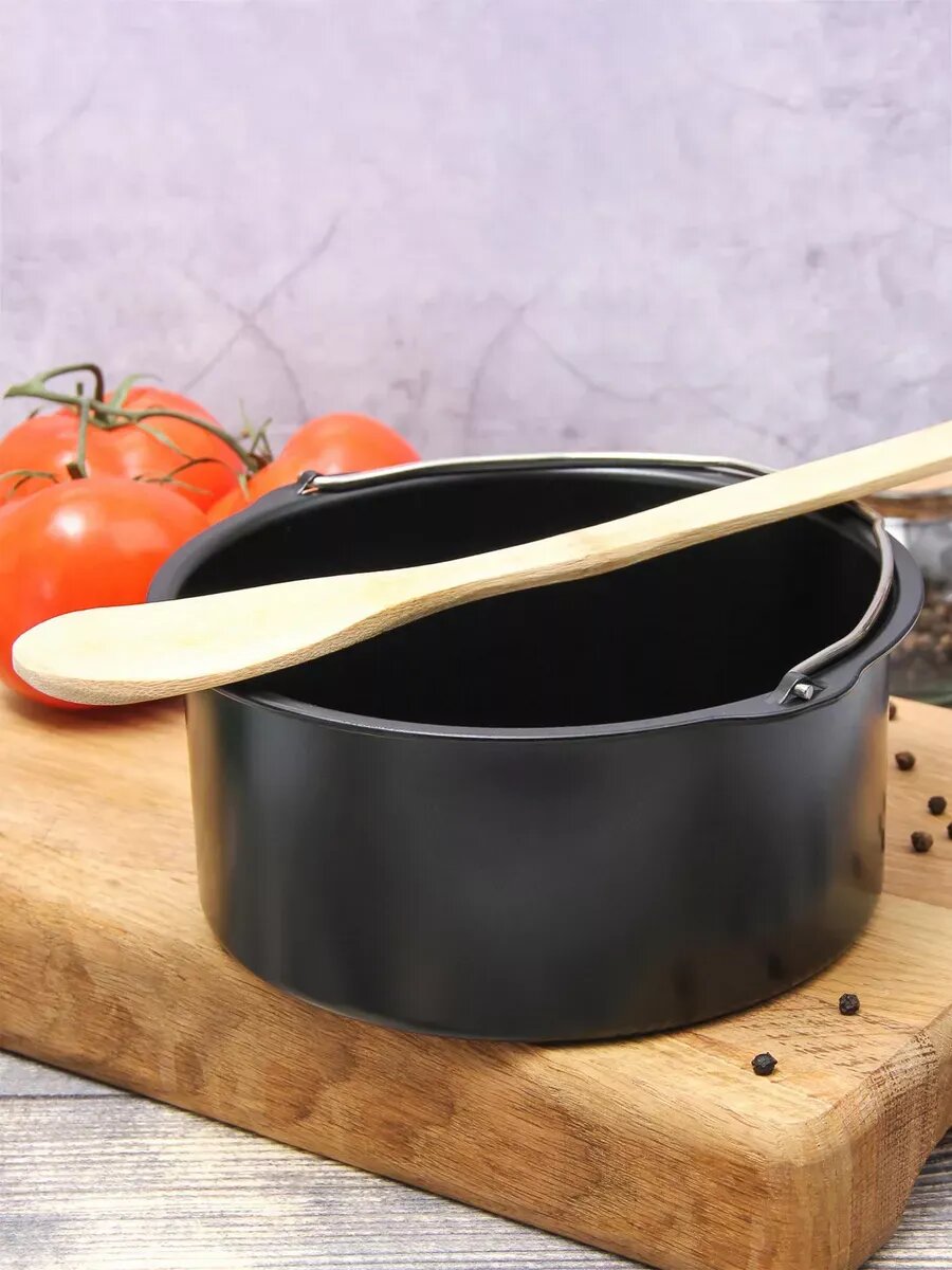 Котелок SKYPHOS, с крышкой, сталь, антипригарное покрытие, 1.2 л, черный