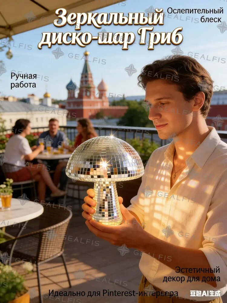 Зеркальный диско-гриб в стиле Pinterest, декор для преобразования интерьера, настольный диско-шар для блогеров.