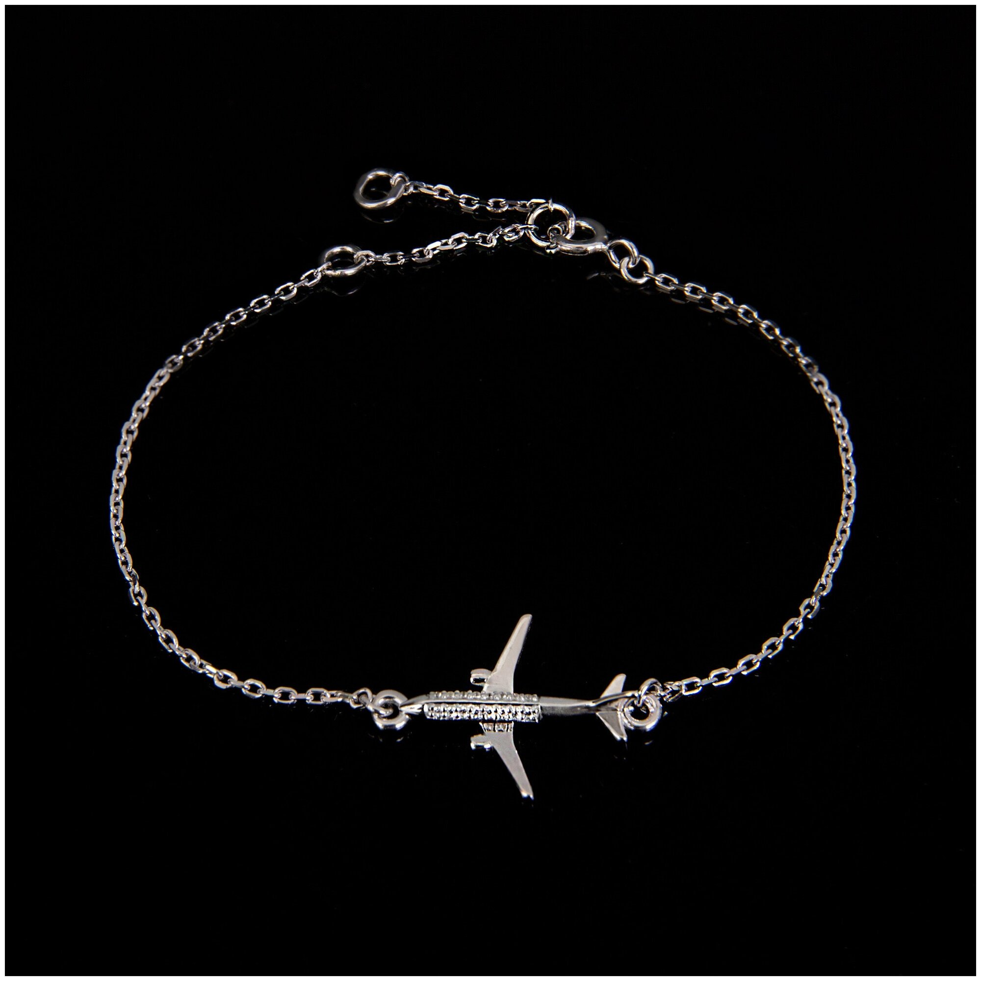 Браслет-цепочка, серебро, 925 проба, родирование, фианит