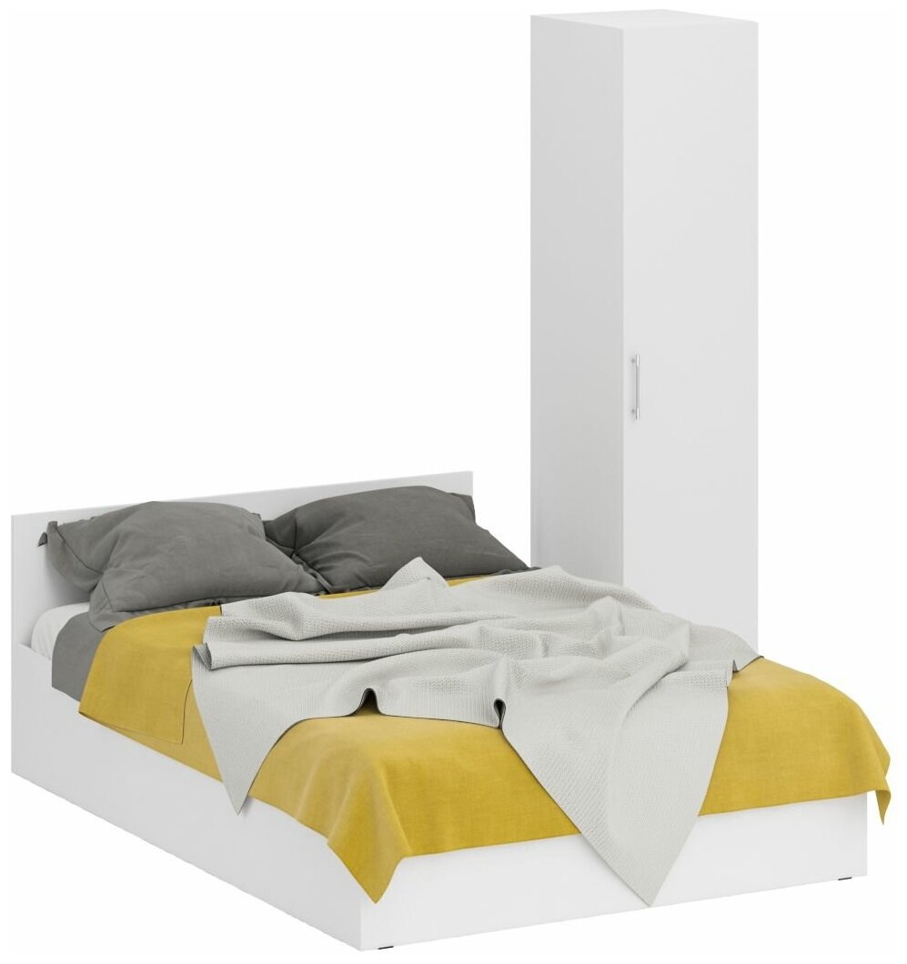 Кровать белая двуспальная 1400 с пеналом Стандарт, цвет белый, спальное место 1400х2000 мм, без матраса, основание есть