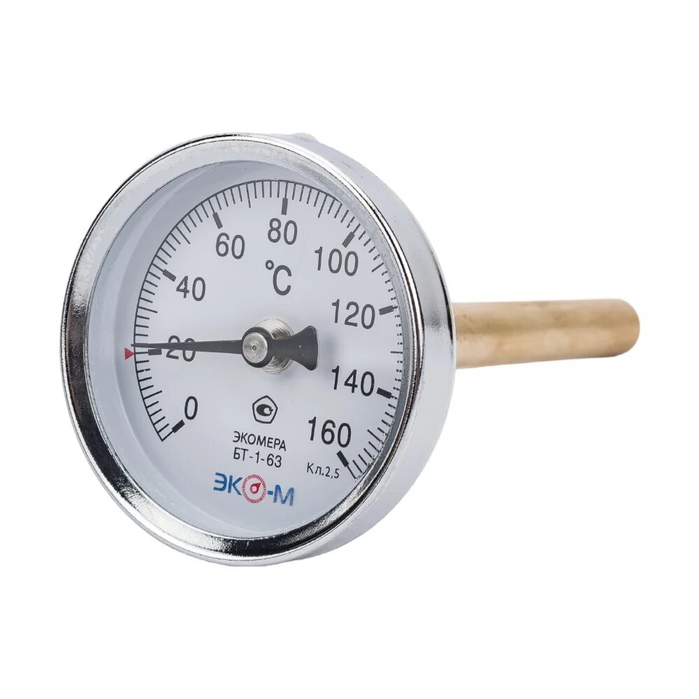 Биметаллический термометр ЭКО-М экомера БТ-1-63, 0-160C, L=100 БТ-1-63-160С-L100