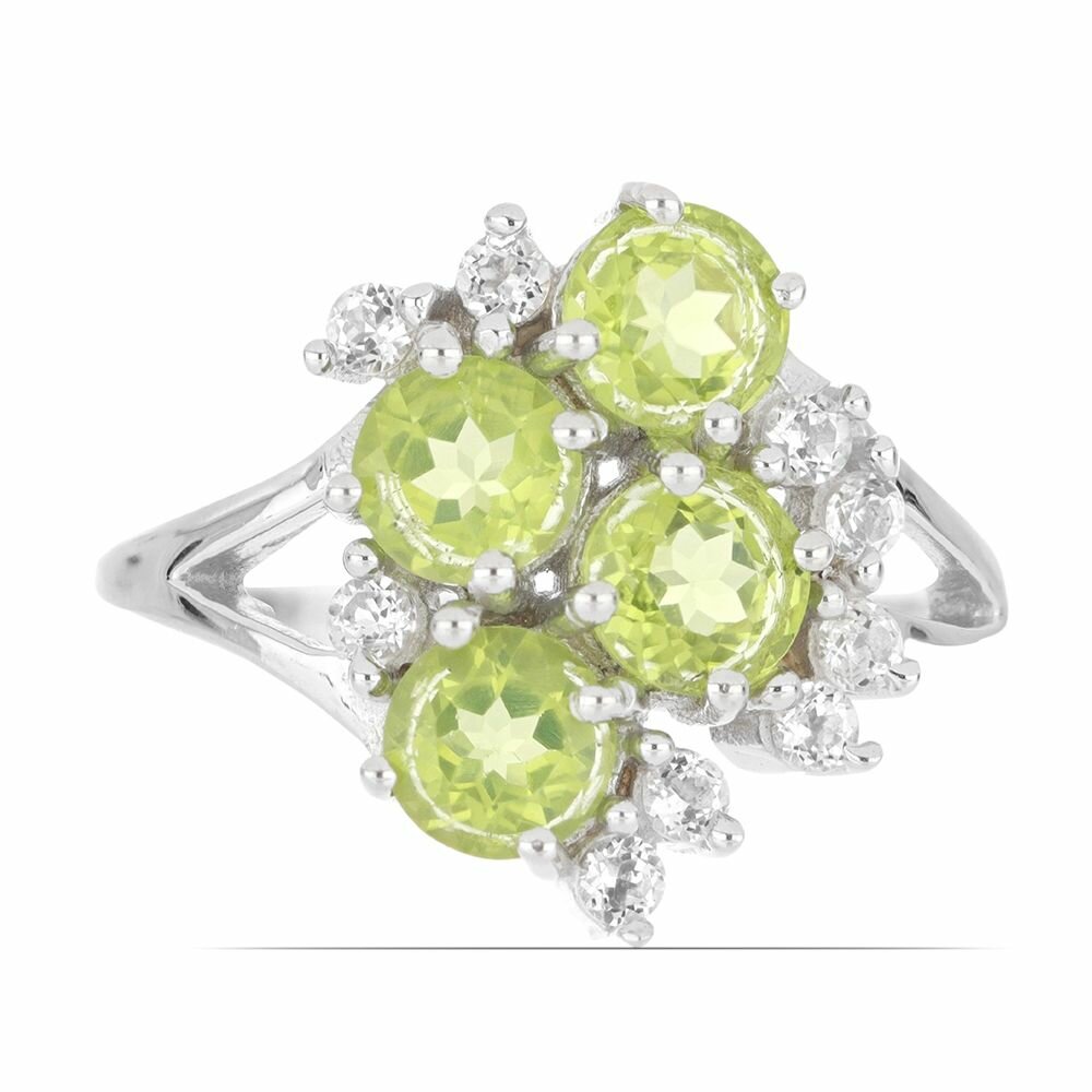 Кольцо, серебро, 925 проба, родирование, перидот, топаз