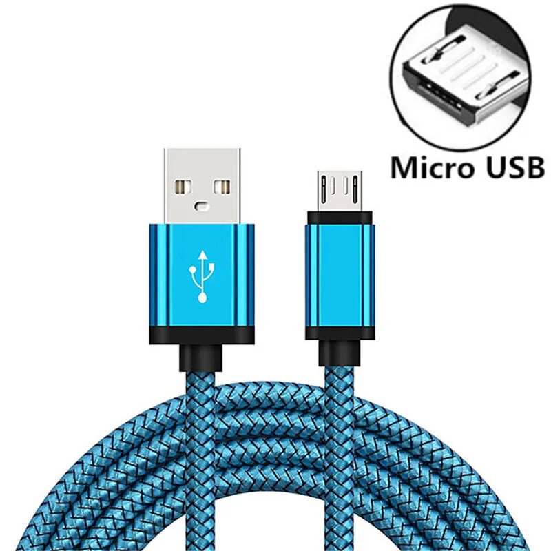 1/2/3 метра кабель для телефона Micro USB, кабель для зарядного устройства Android, кабель для зарядки Micro USB, шнур для Xiaomi Redmi 5 Plus 7A 7 6 6A S2 1 м, Синий