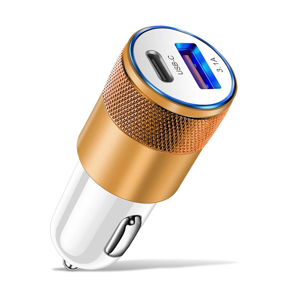 Автомобильное зарядное USB Type-C, 3.1A, Gold