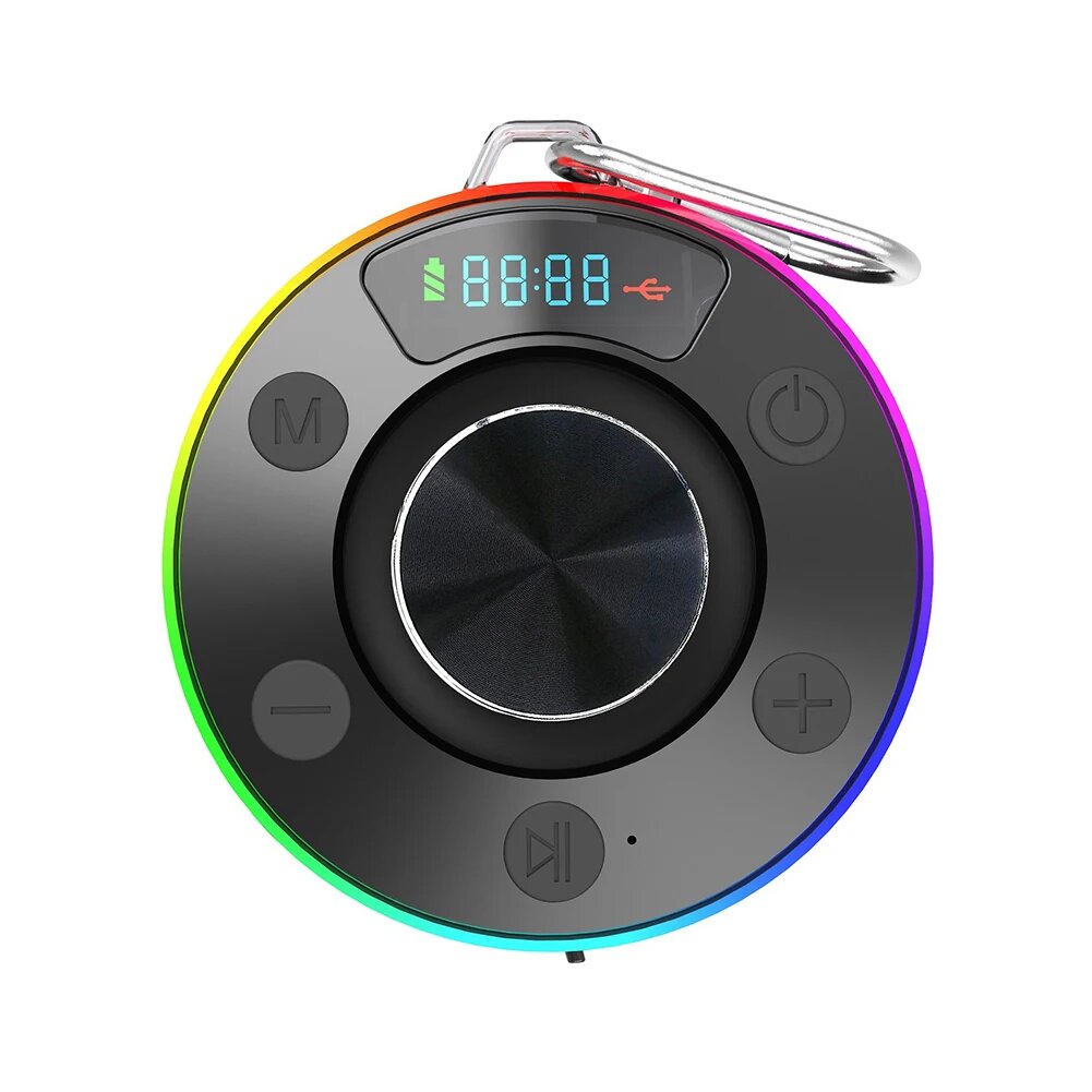 Водонепроницаемый динамик для душа Bluetooth 5.3 с присоской IPX7 для использования в пляжном бассейне и ванной комнате с FM-радио