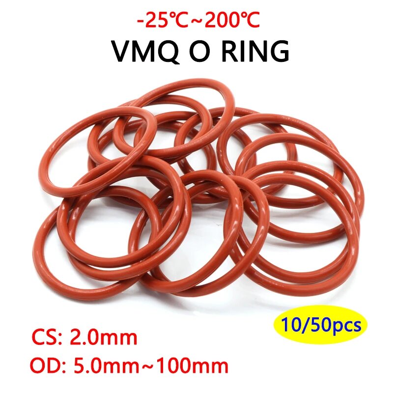 Красные силиконовые уплотнительные кольца VMQ CS 2 мм OD 30mm ID 26mm, 10Pcs