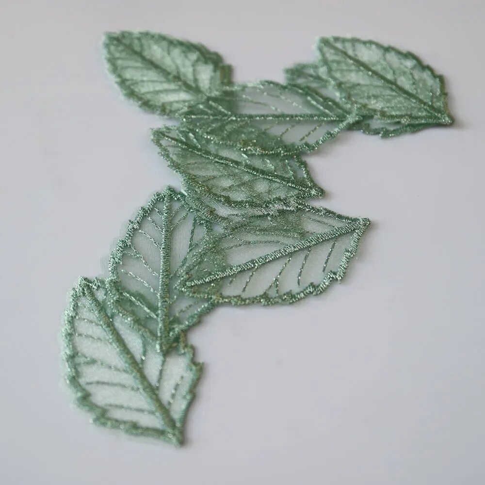 Кружевные нашивки с вышивкой листьев OKNOW, 10 шт. Green 10pc
