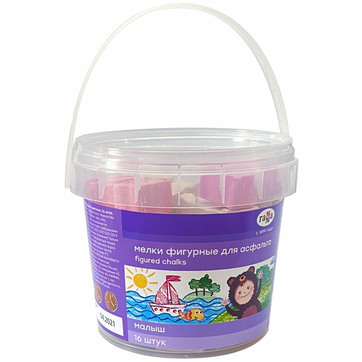 Мел цветной асфальтный Гамма "Малыш", 16шт, пластик. ведро (150220217)