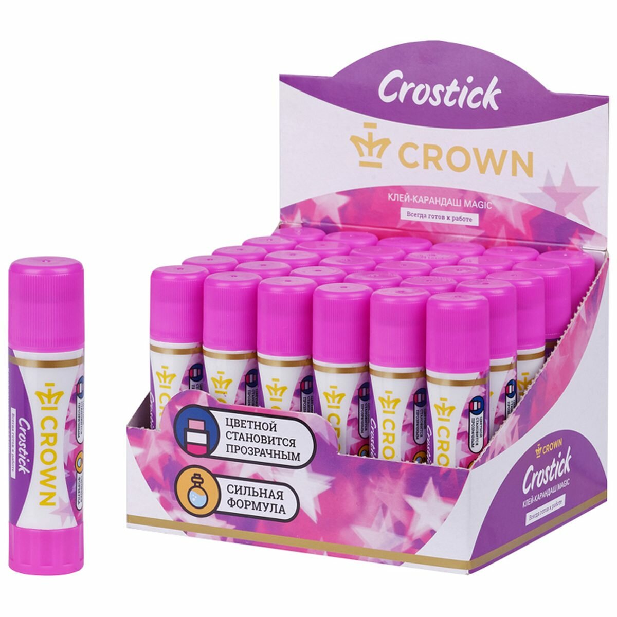 Клей-карандаш Crown Indicator, 8г, с цветным индикатором (CG-8M), 30шт.