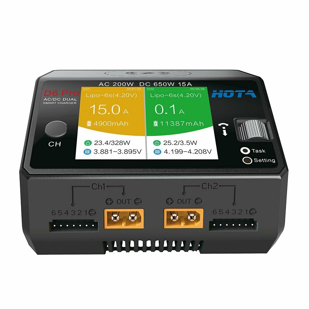 HOTA D6 Pro AC 200W DC 650W 15A*2 Dual Channel Lipo Зарядное устройство с беспроводной зарядкой для батареи NiZn/Nicd/NiMH