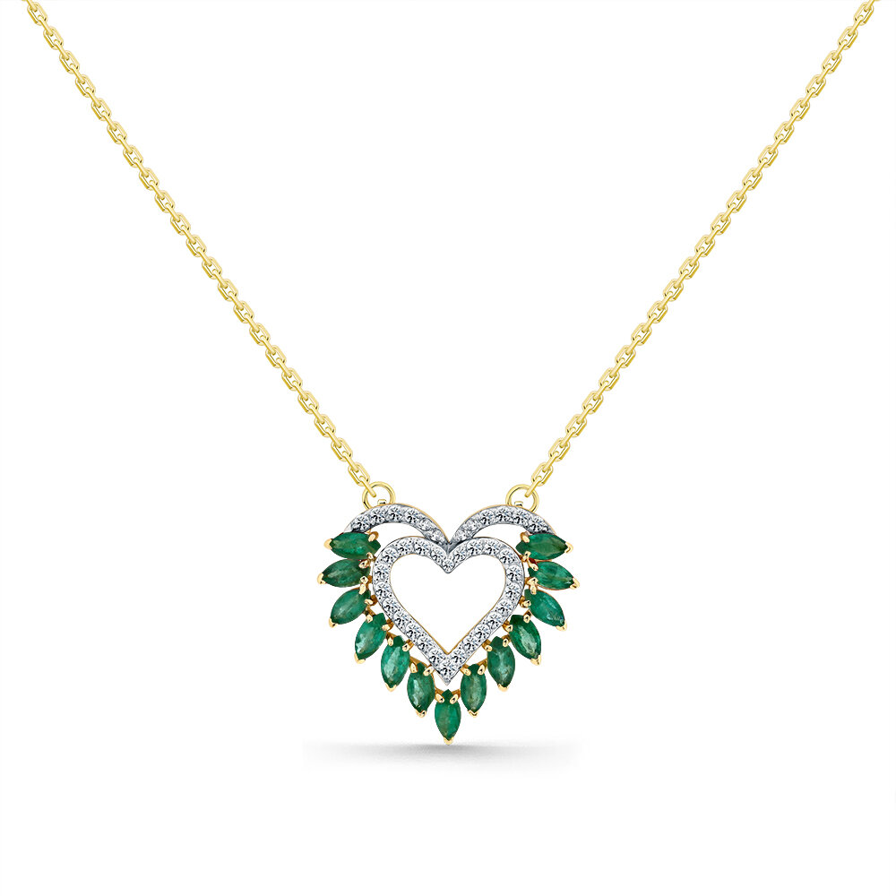 Колье, желтое золото, 585 проба, изумруд, бриллиант