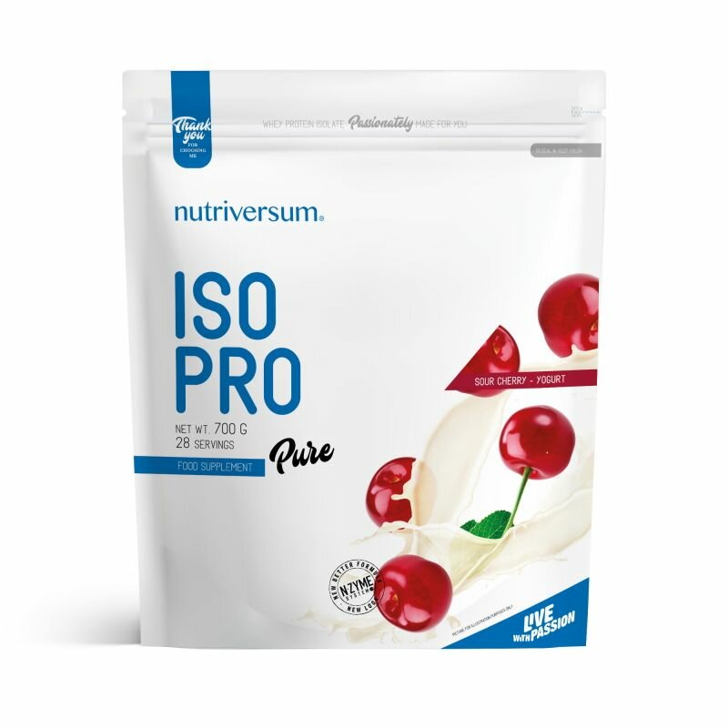 Нутриверсум Изо Про (Nutriversum Iso Pro) со вкусом вишни и йогурта, 700 грамм, Смесь из 3х видов сывороточного белка (изолята, гидролизата, концентрата)