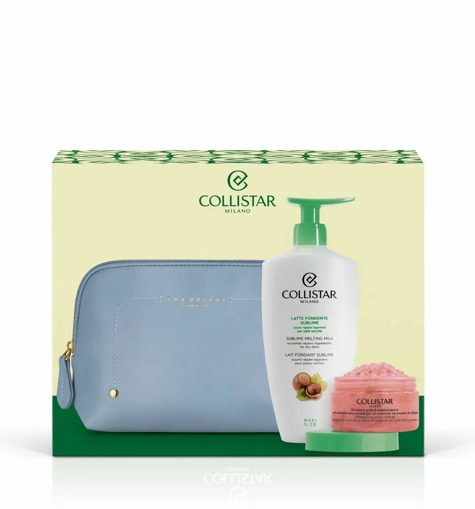 Collistar - Набор: Body Sublime Melting Milk молочко для тела 400 мл + Talasso Scrub Energizzante 150 гр + Косметичка