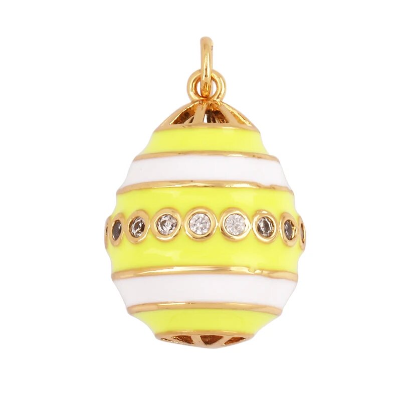 Подвеска шарм яйцо желто-зеленое с камнями, L044440-Yellow