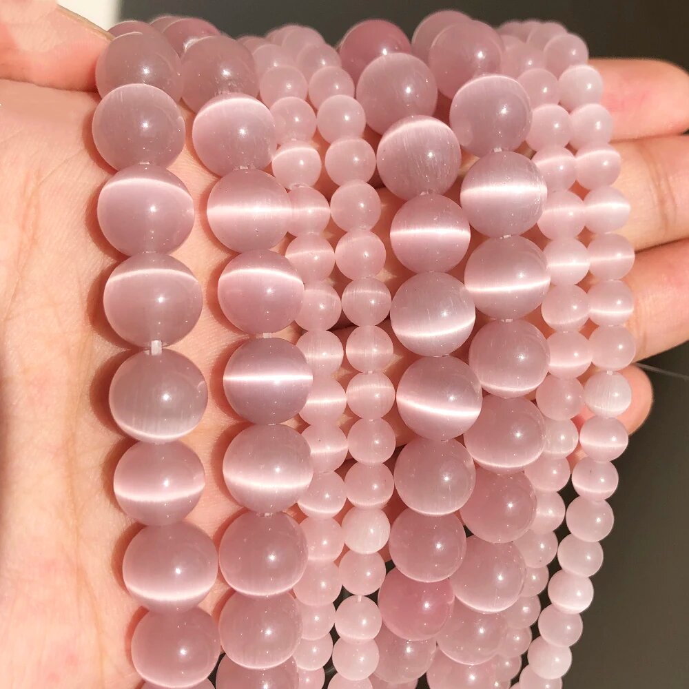 LNMBII Бусины кошачий глаз и опал, розовый, белый, для Розовый, 8mm 46pcs beads, Light Pink