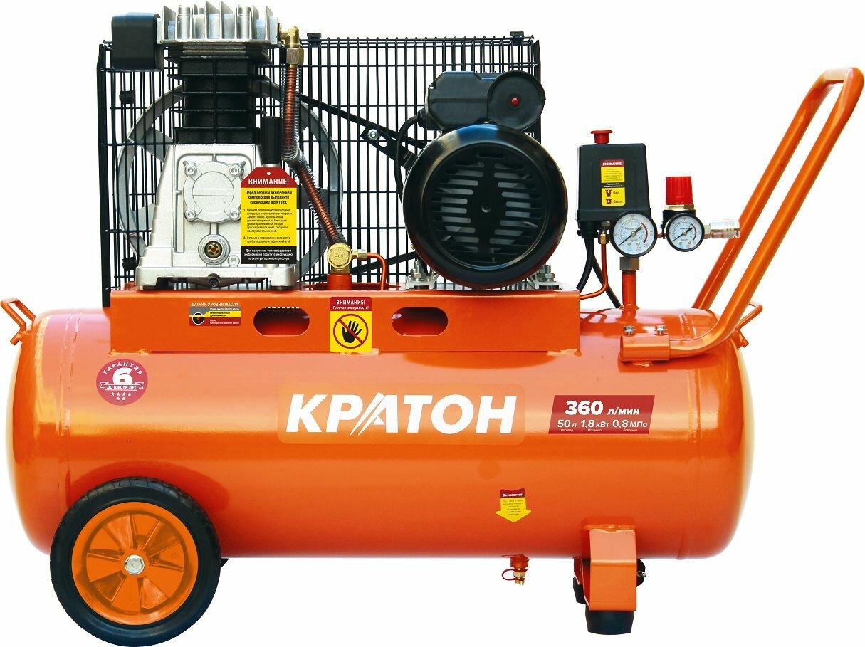 Компрессор с ременной передачей Кратон AC-360-50-BDV (мощность двигателя 1800 Вт, производительность 360 л/мин, 220В, V ресивера 50 л, масляный) Пневмооборудование / инструмент для стройки