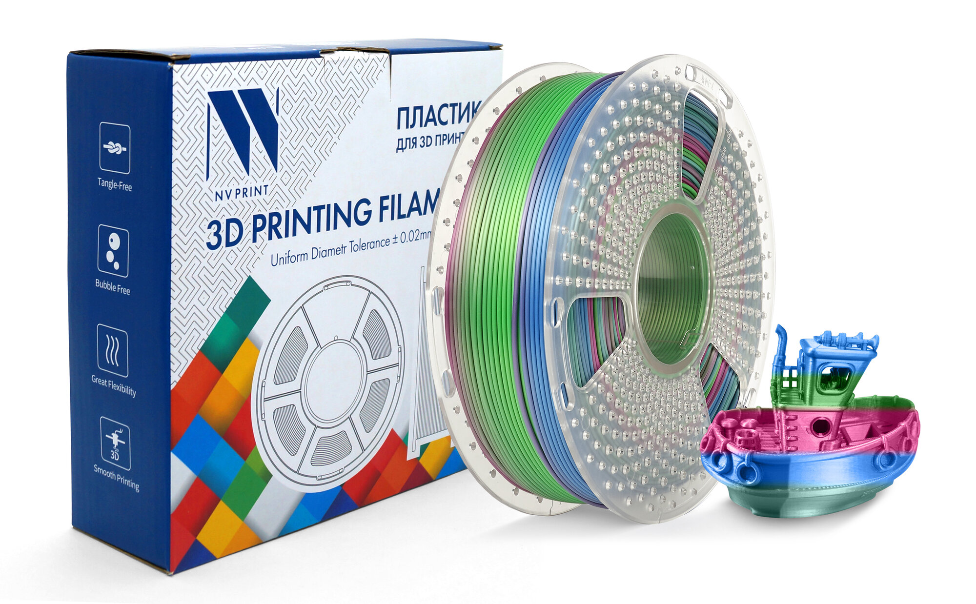 Филамент NV PRINT Silk PLA+ Rainbow 06 для 3D печати