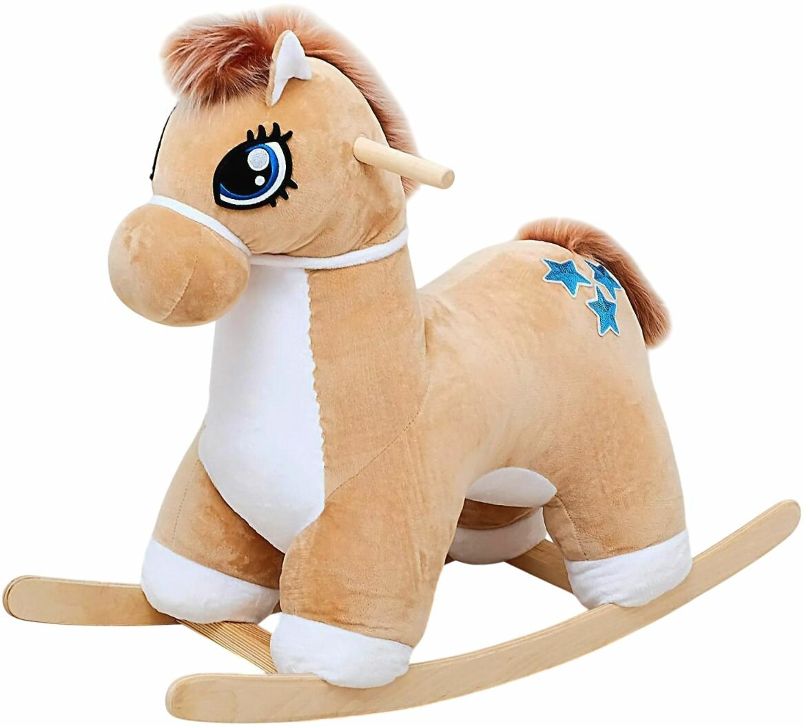 Детская качалка музыкальная "Лошадка: Звёздочка", мягкая игрушка-каталка для малышей, цвет бежевый, звёзды микс