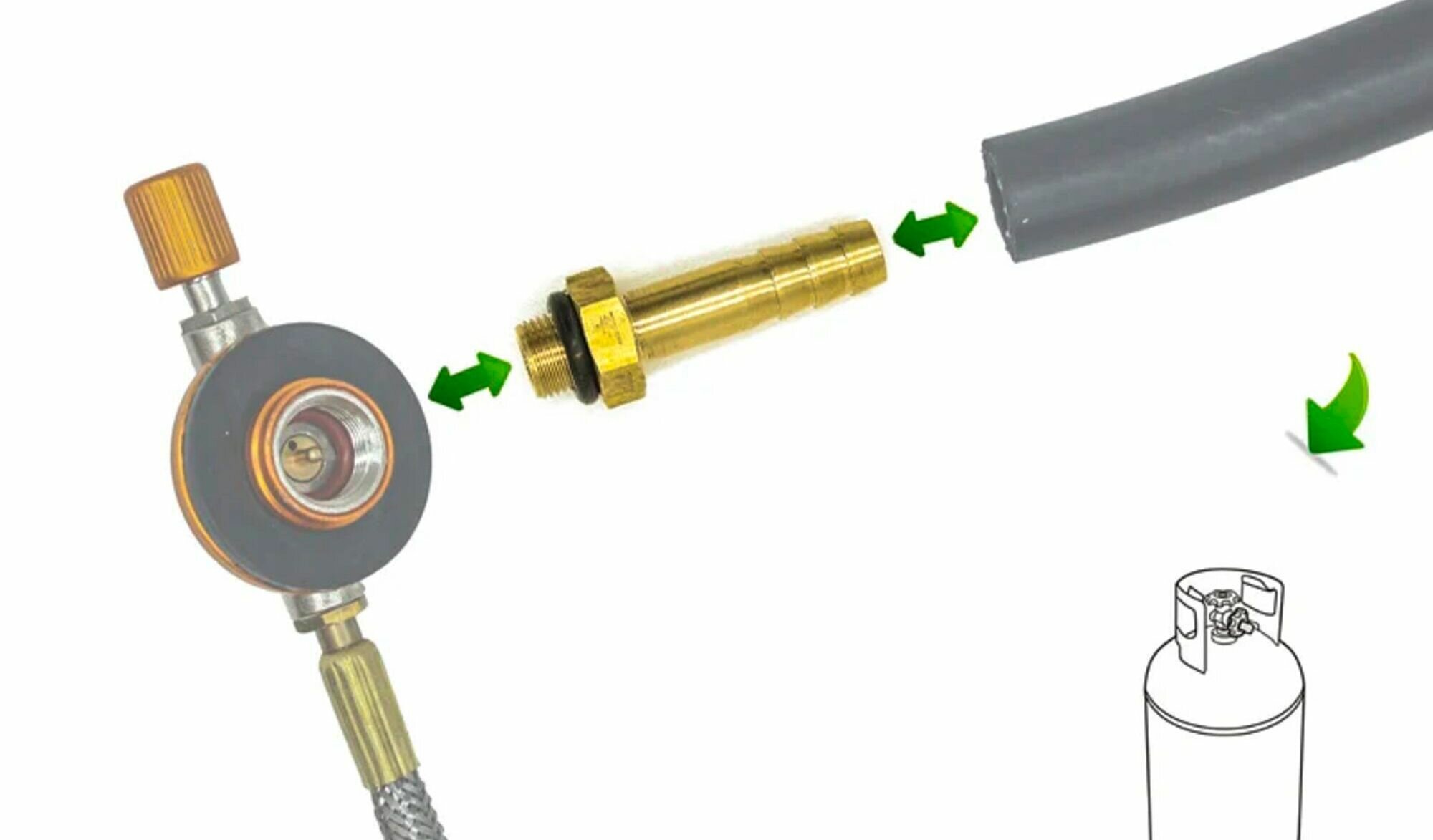 Переходник-адаптер штуцер, для соединения газового баллона, шланговое подключение