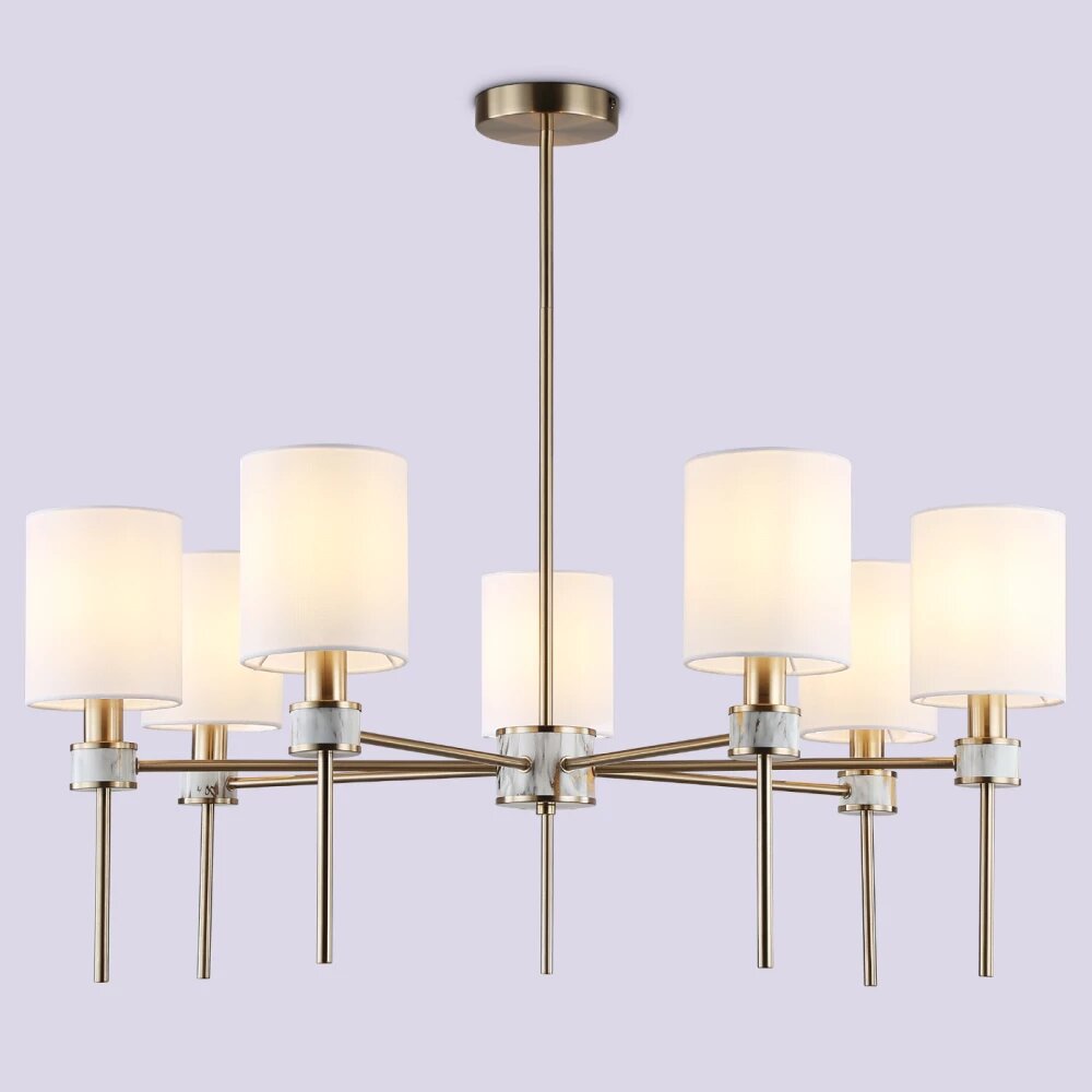 Люстра с абажурами на штанге LH72373/7 DBS/WH темная латунь/белый E14/7 max 40W D840*720