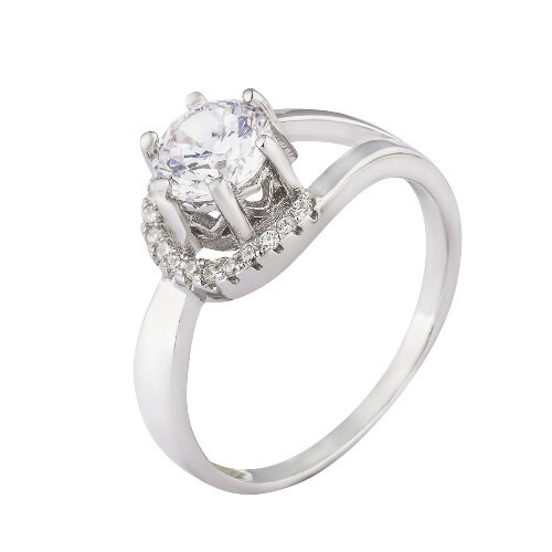 Кольцо тонкое, широкое, серебро, 925 проба, родирование, циркон, фианит