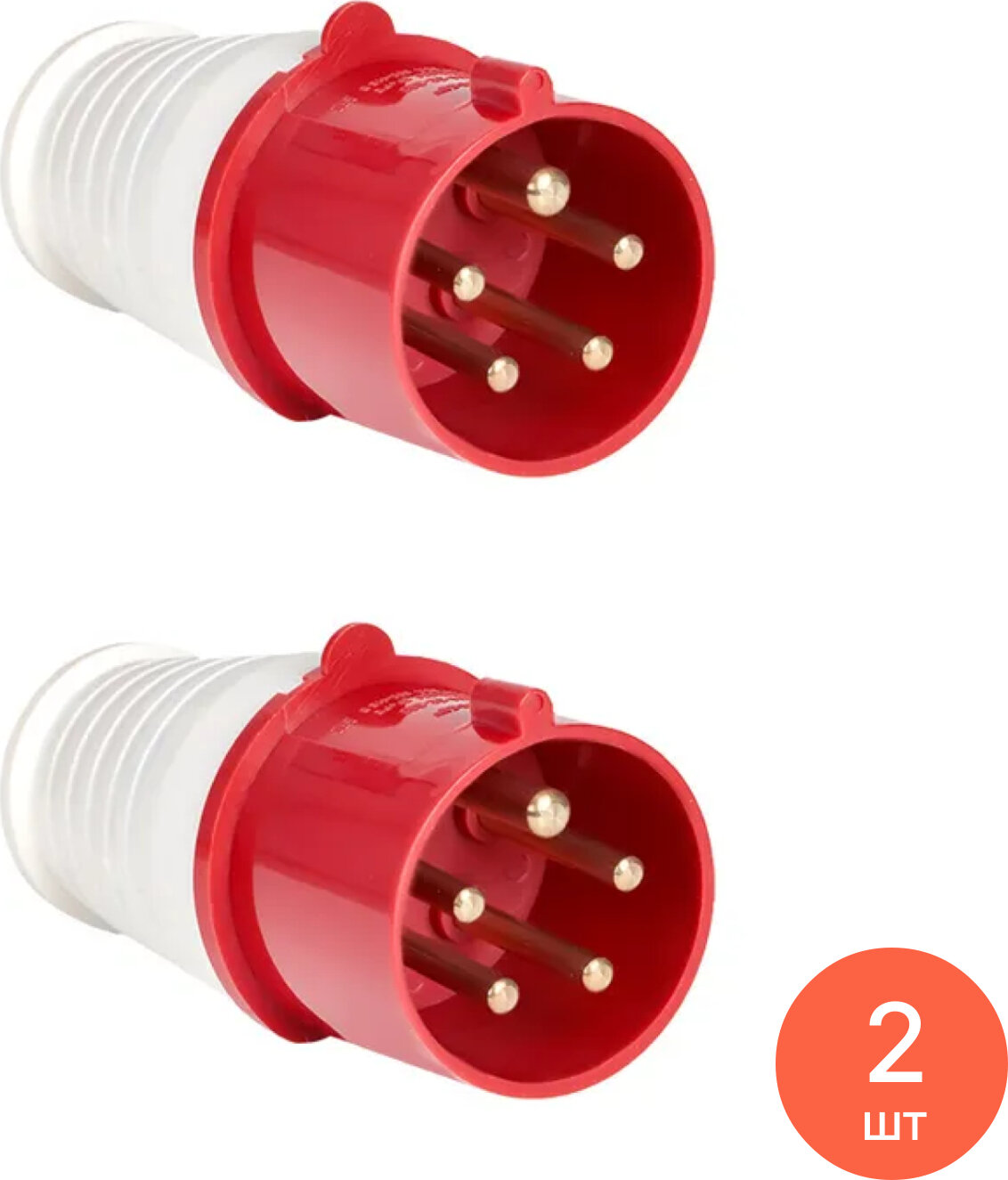 Вилка силовая кабельная EKF / ЕКФ 015 переносная прямая из самозатухающего пластика, красная, 3Р+РЕ+N 16А 380В IP44, ps-015-16-380 / электрика (комплект из 2 шт)