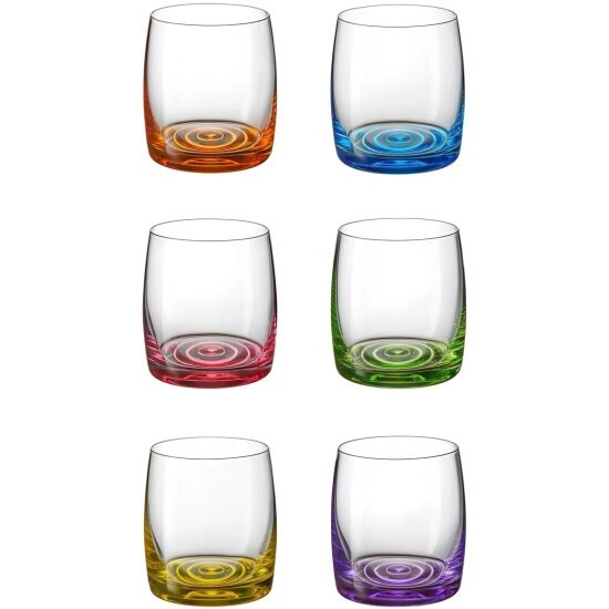 Набор стаканов для виски Crystal Bohemia "PAVO AQUA", "Color mix 6 цветов", 290 мл (набор 6шт)