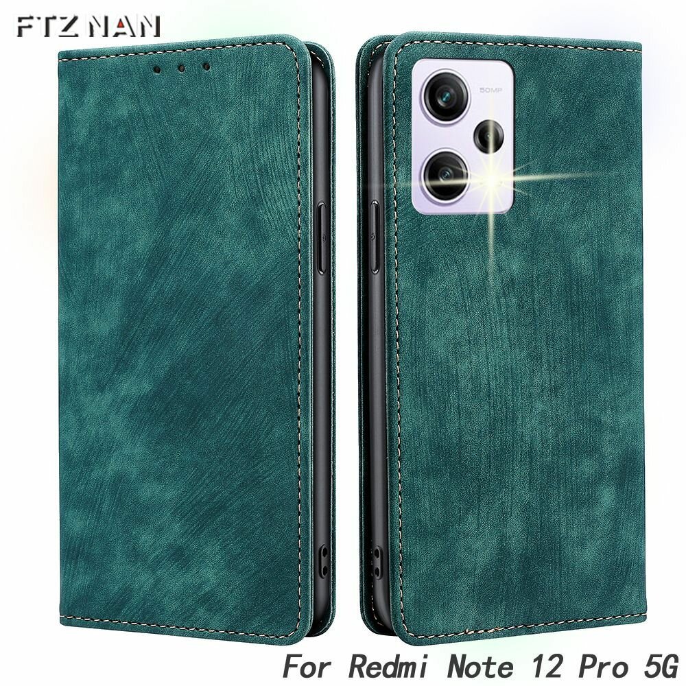 Подходит для чехол-книжка на Xiaomi Redmi Note 12 Pro 5G/ Сяоми Редми Ноут 12 Про (5джи), противоударный, защитный, магнитный, зеленый