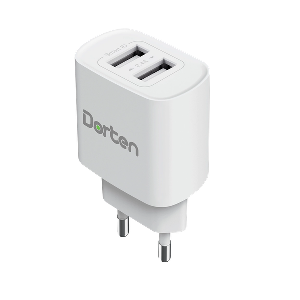 Сетевое зарядное устройство Dorten 2 USB Smart ID 12W Wall Quick Charger 2.4A White