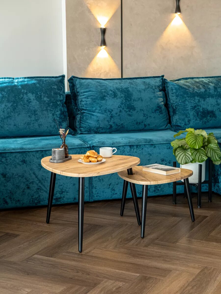 Столик журнальный Mr. Koff, треугольный, двойной, МДФ/металл