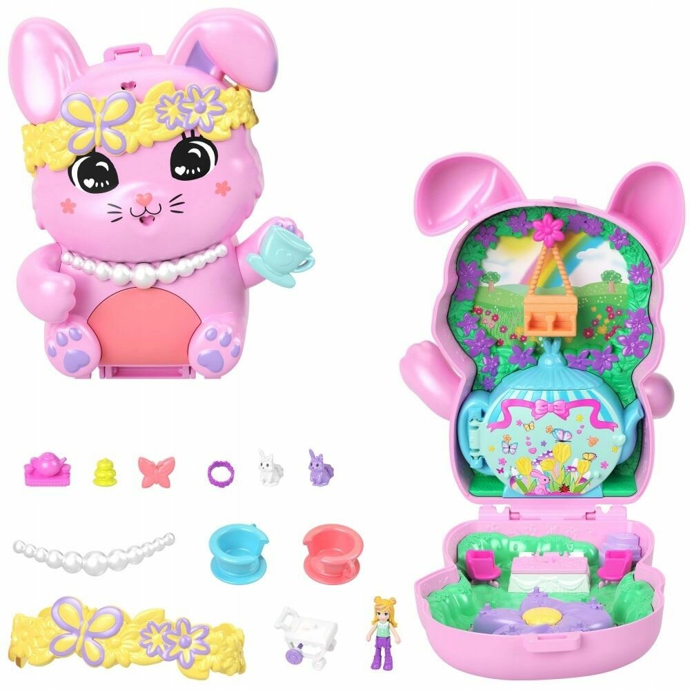Фигурки Mattel Polly Pocket - Игровой набор Чаепитие с кроликом + куклы и аксессуары - Полли Покет JCR40