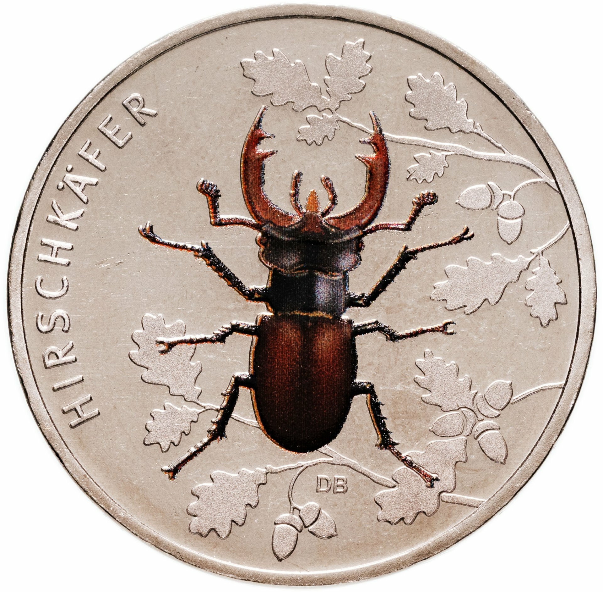 Германия 5 евро 2024 Царство насекомых - Жук-олень, Мельхиор медь-никель, в сохранности UNC