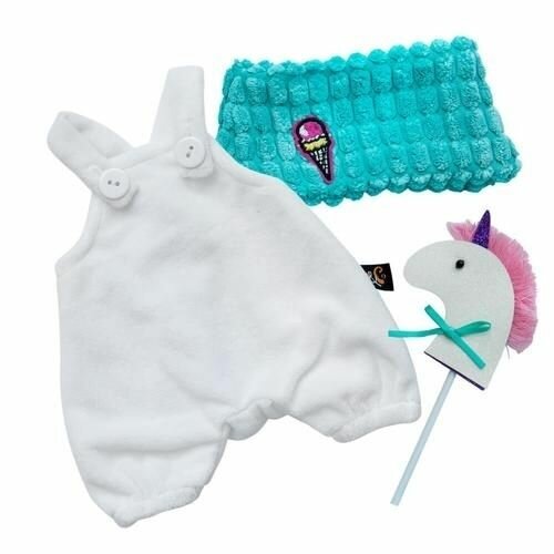 Комплект одежды для Басика BUDI BASA Бирюзовый снуд и белый комбинезон 30 см, в подарочной коробке (OKs30-188)