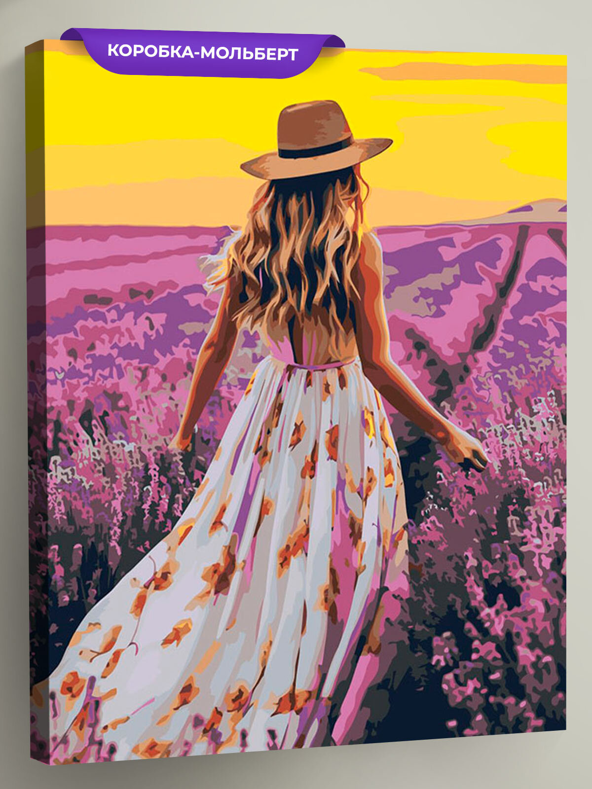 Картина по номерам на холсте с подрамником "Природа: Девушка в шляпе на поле с лавандой", Раскраска 40х50 см, Люди Цветы