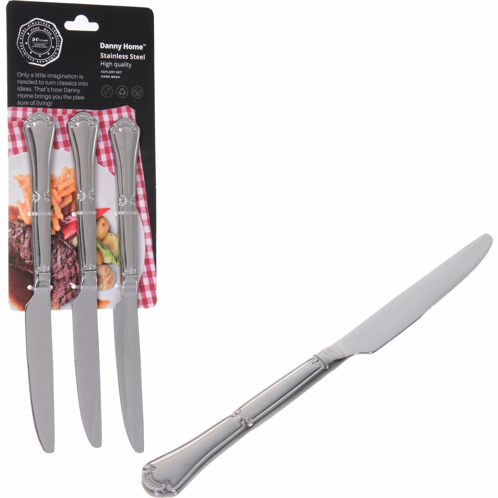 Набор столовых ножей Danny Home 3 шт "Mondial" на блистере, цвет серебро