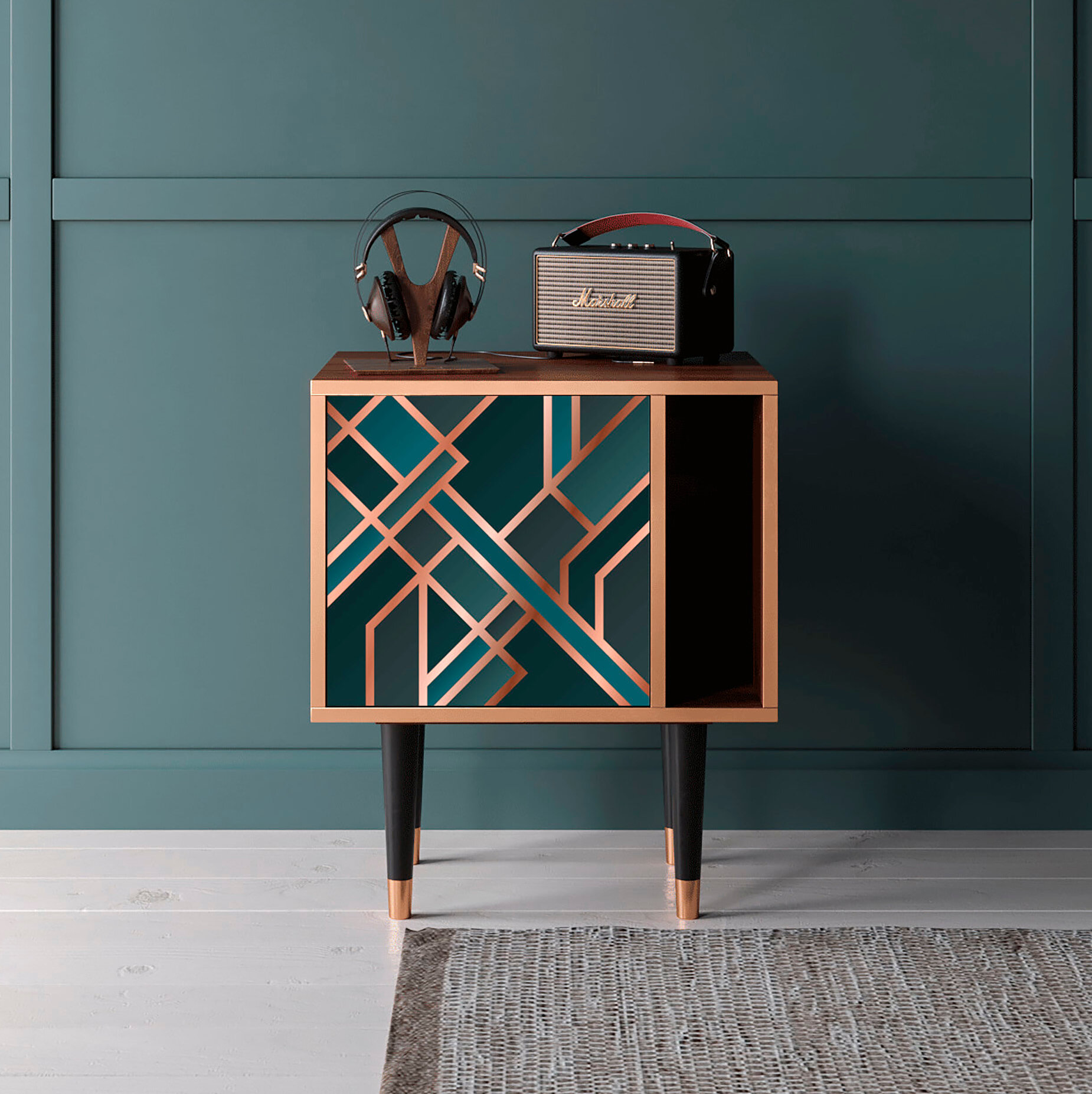 Прикроватная тумба - STORYZ - S2 Bronze Crossroad, Размер - 58 x 69 x 48 см, Цвет - Орех