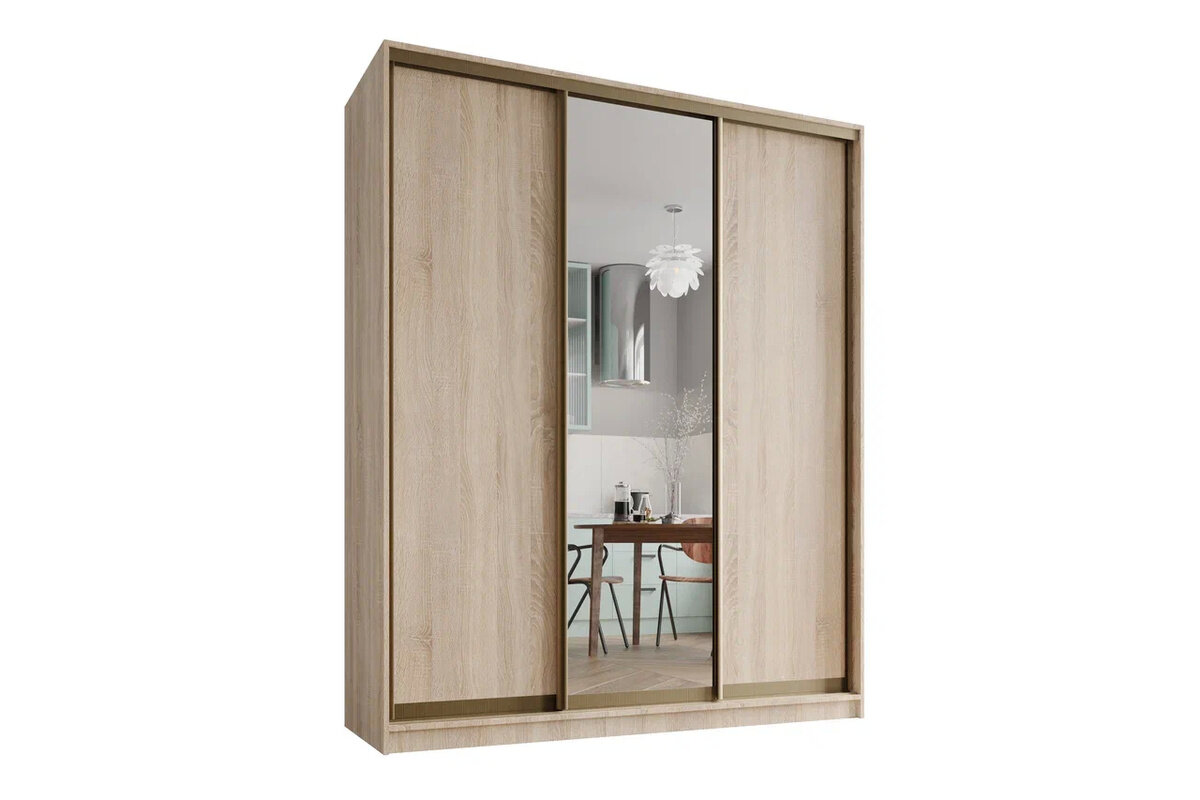 Шкаф купе, для одежды Фостер 3, МФ-Купе, 240х45х240, с зеркалом, цвет дуб сонома
