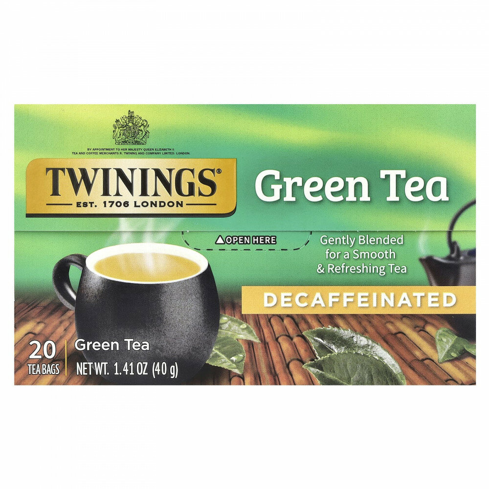 Twinings, зелёный чай, без кофеина, 20 чайных пакетиков, 40 г (1,41 унции)