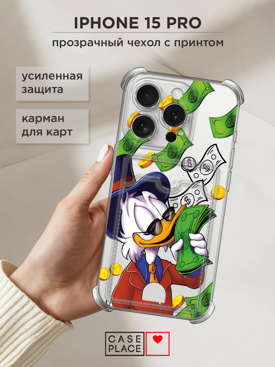Чехол на Apple iPhone 15 Pro (Айфон 15 Про) с картой и принтом Скрудж Макдак