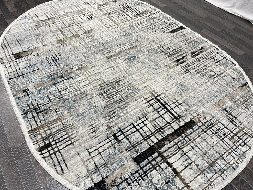 Ковер, Овал, Бежевый, Серый, Черный, Современный, Абстрактный, на пол, в гостиную, спальню, в ассортименте (120 см. на 180 см.)