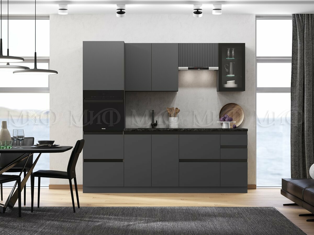 Кухня высокая с пеналом Миф Техно-6 2,4м Графит / Кастилло темный 2400х600 h2224mm