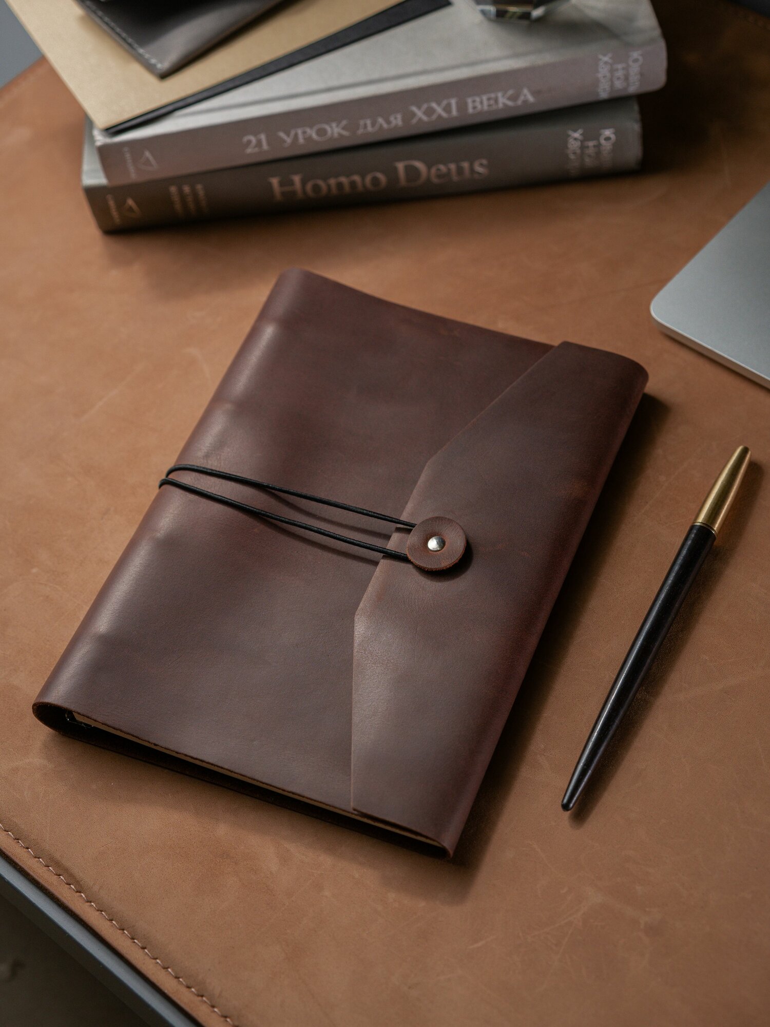 Ежедневник недатированный А5 из натуральной кожи, кожаный планер на кольцах со сменными блоками, 90 листов