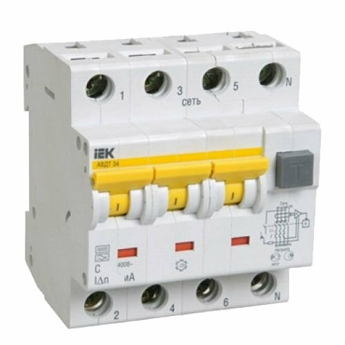 Дифференциальный автомат IEK АД14 4P 30 мА тип АC 25А