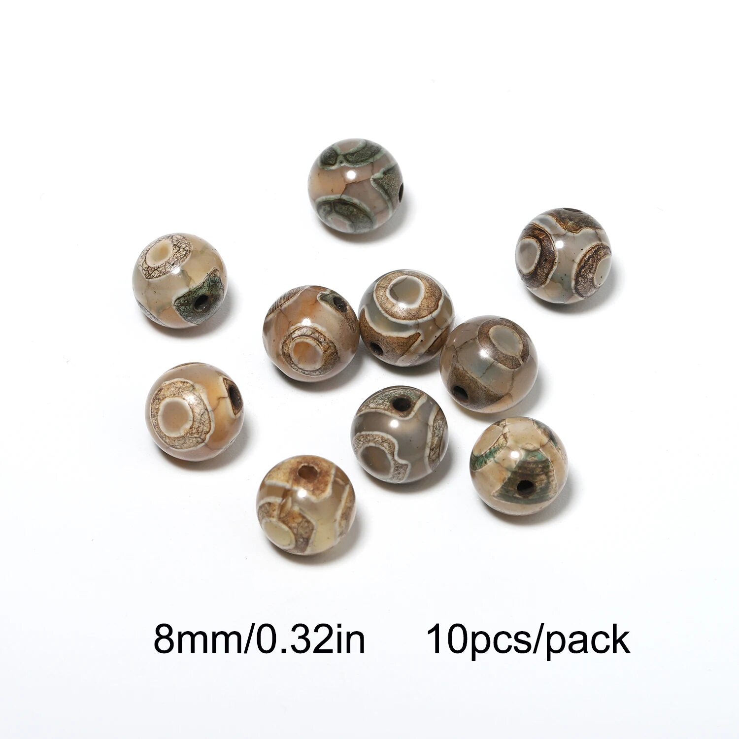 Бусины Дзи Агат 8 мм, 10 шт, Цвет T 4-8mm