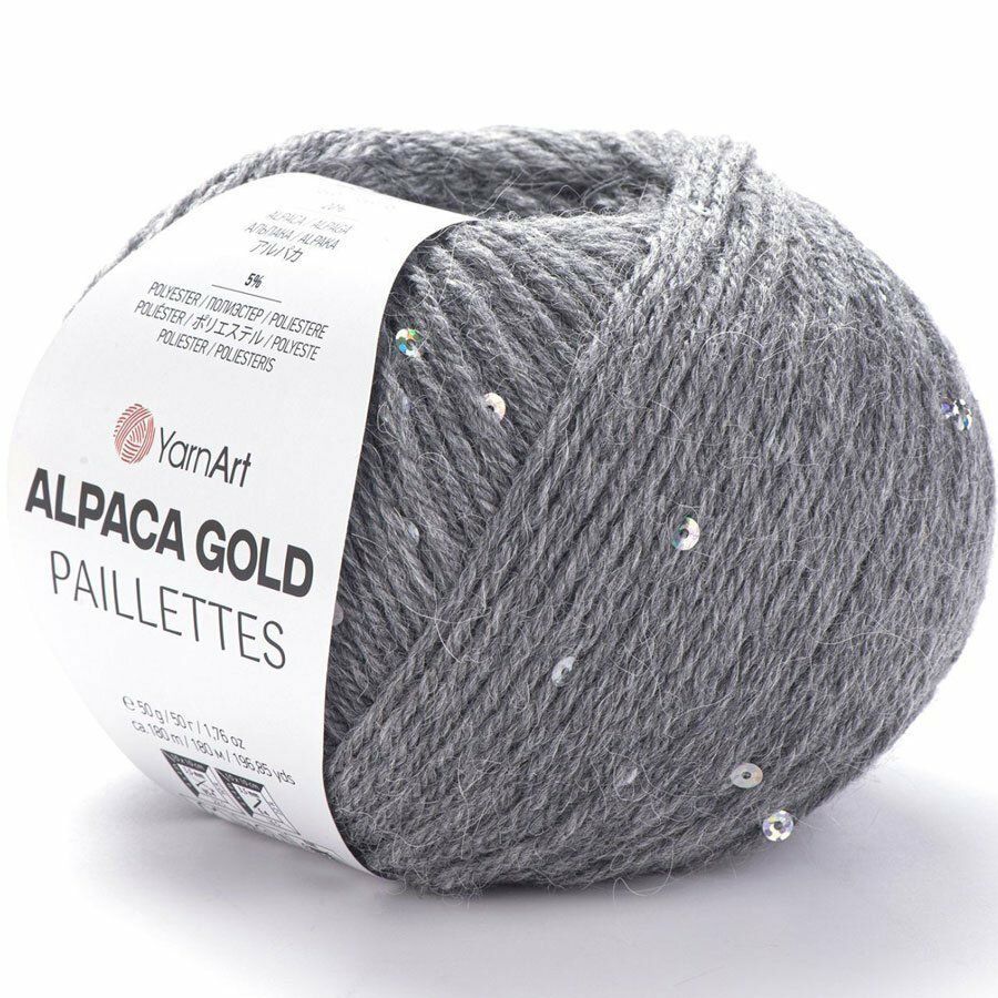Пряжа Yarnart ALPACA GOLD PAILLETTES 9304 т. серый (10 мотков)