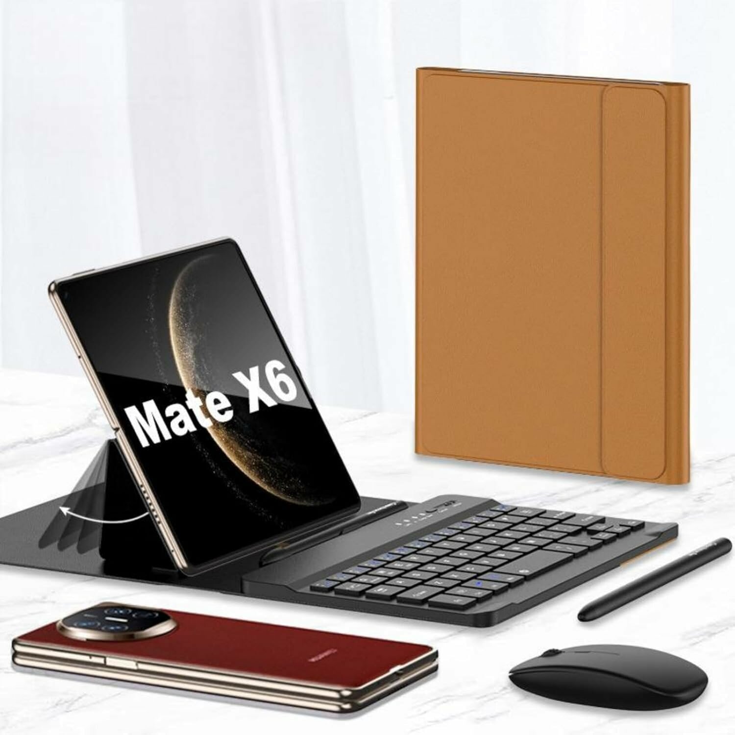 Совместимость с клавиатурой Huawei Mate X6 с Bluetooth-мышью и емкостным пером Bluetooth-клавиатура беспроводным образом подключается к кожаному чехлу