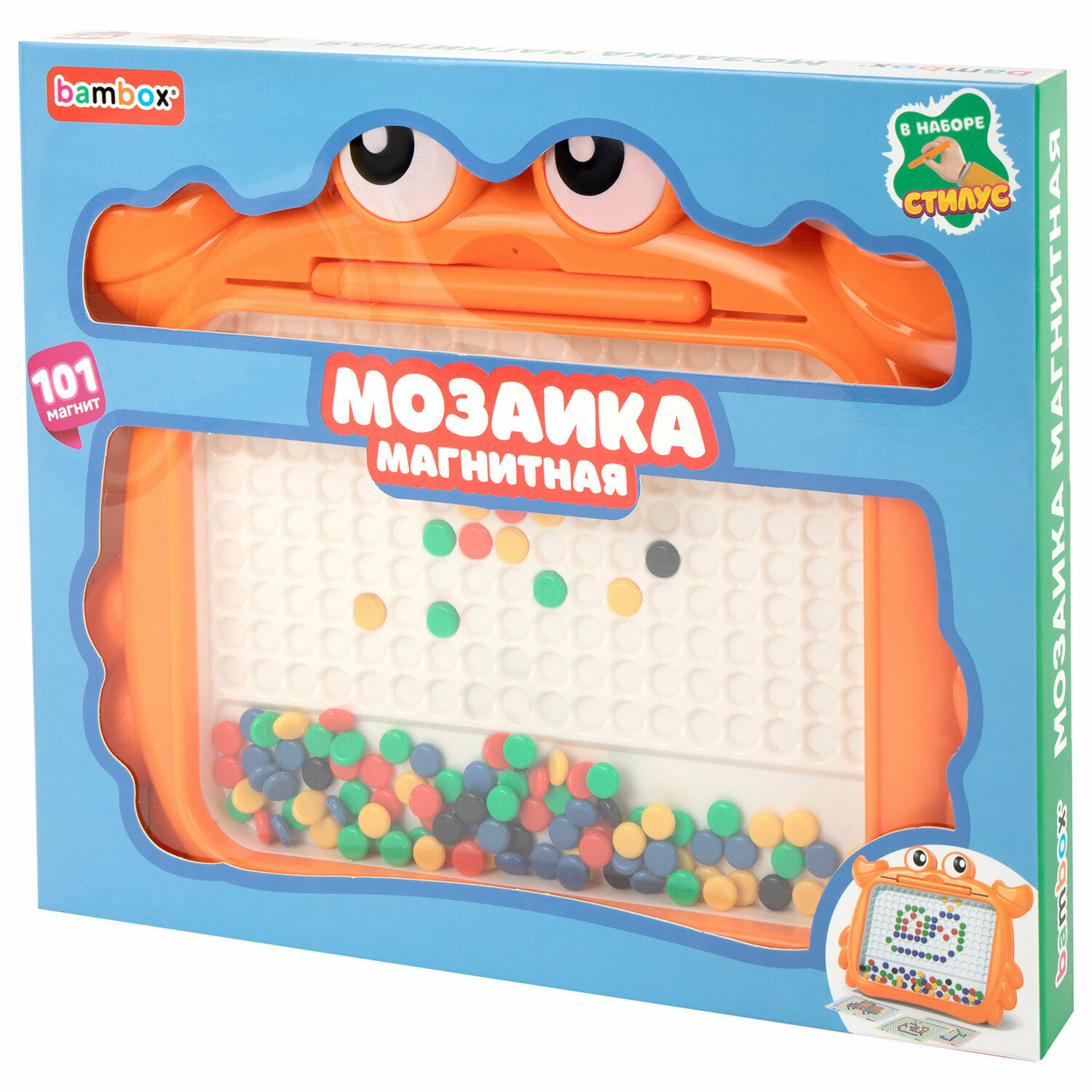 Bambox Мозаика магнитная развивающая для детей Краб, стилус, 101 магнит, 10 карточек 665889