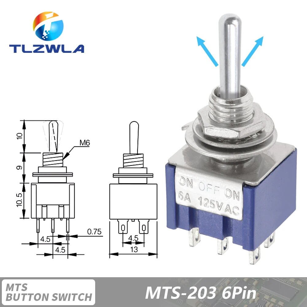 Переключатель TLZWLA SPDT DPDT 15A 2PCS, Blue MTS-203