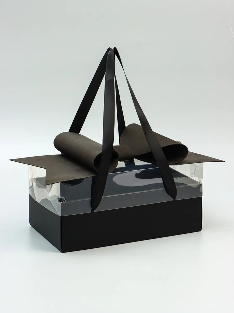 Коробка подарочная с бантом, ручками и прозрачной крышкой 35