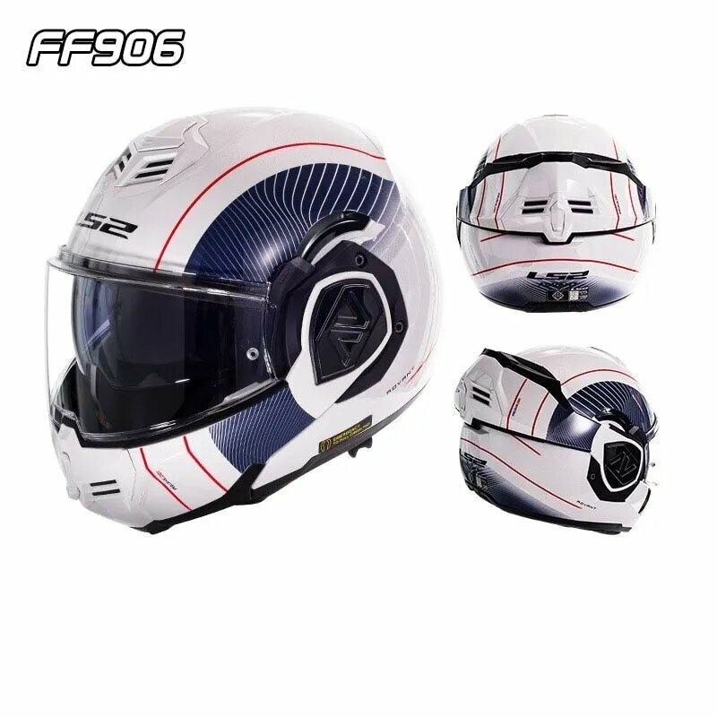 Мотошлем LS2 HELMETS, белый/красный, размер XL, вращающаяся подбородочная планка